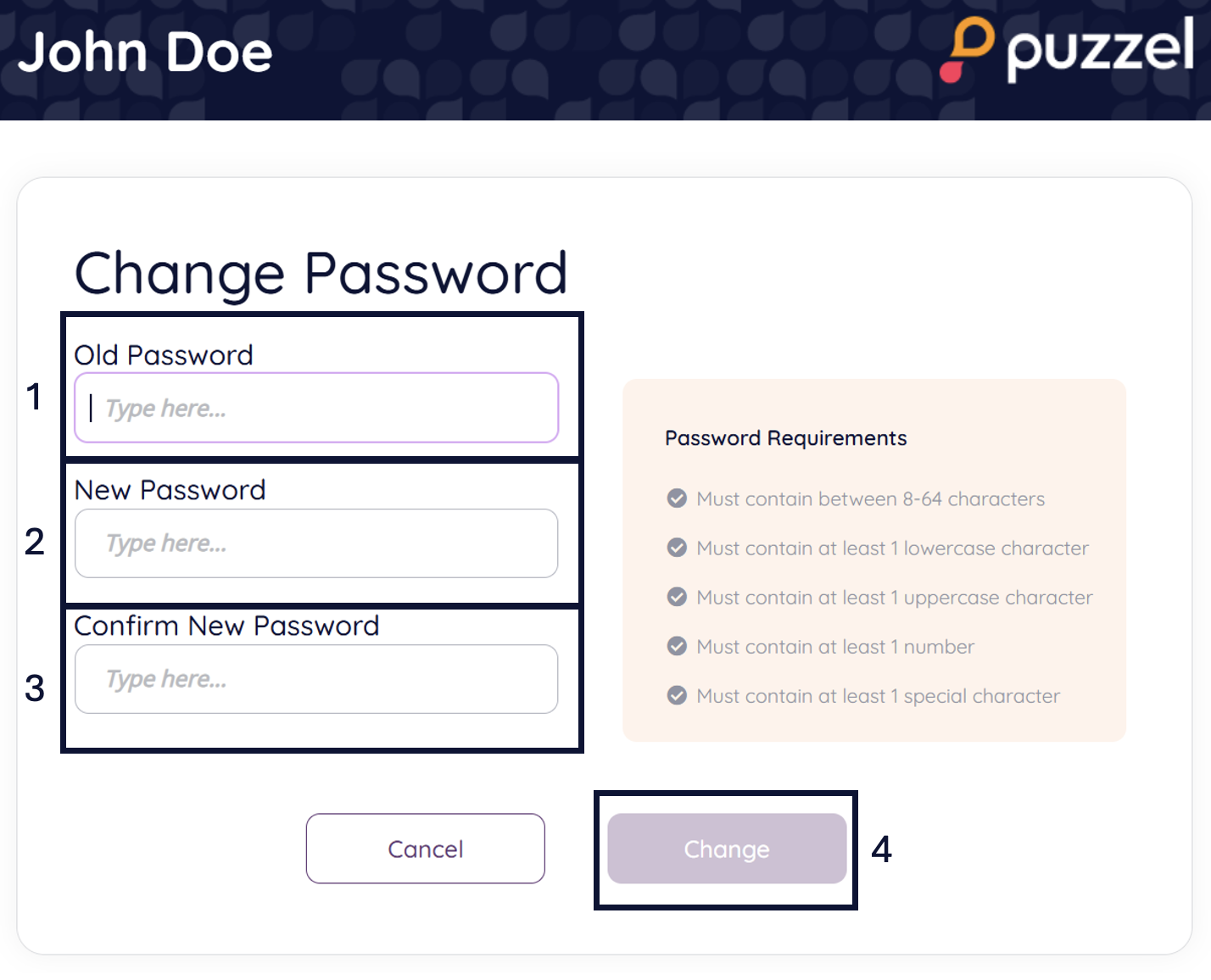 How to configure a new password | Puzzel Help Centre